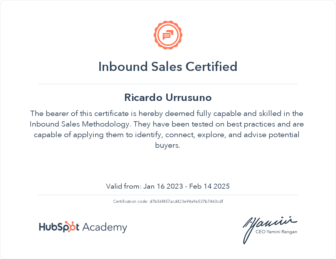 HubSpot Academy Inbound Sales Certification