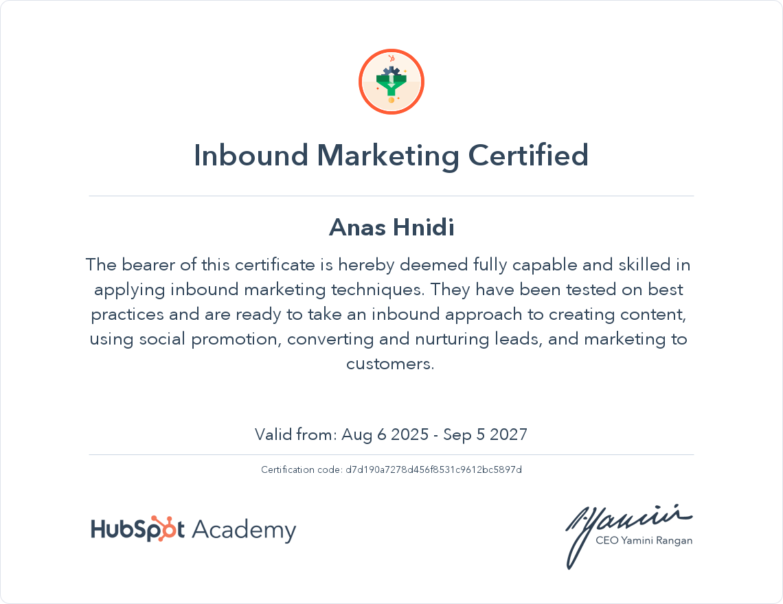 HubSpot Academy Inbound Marketing Certification