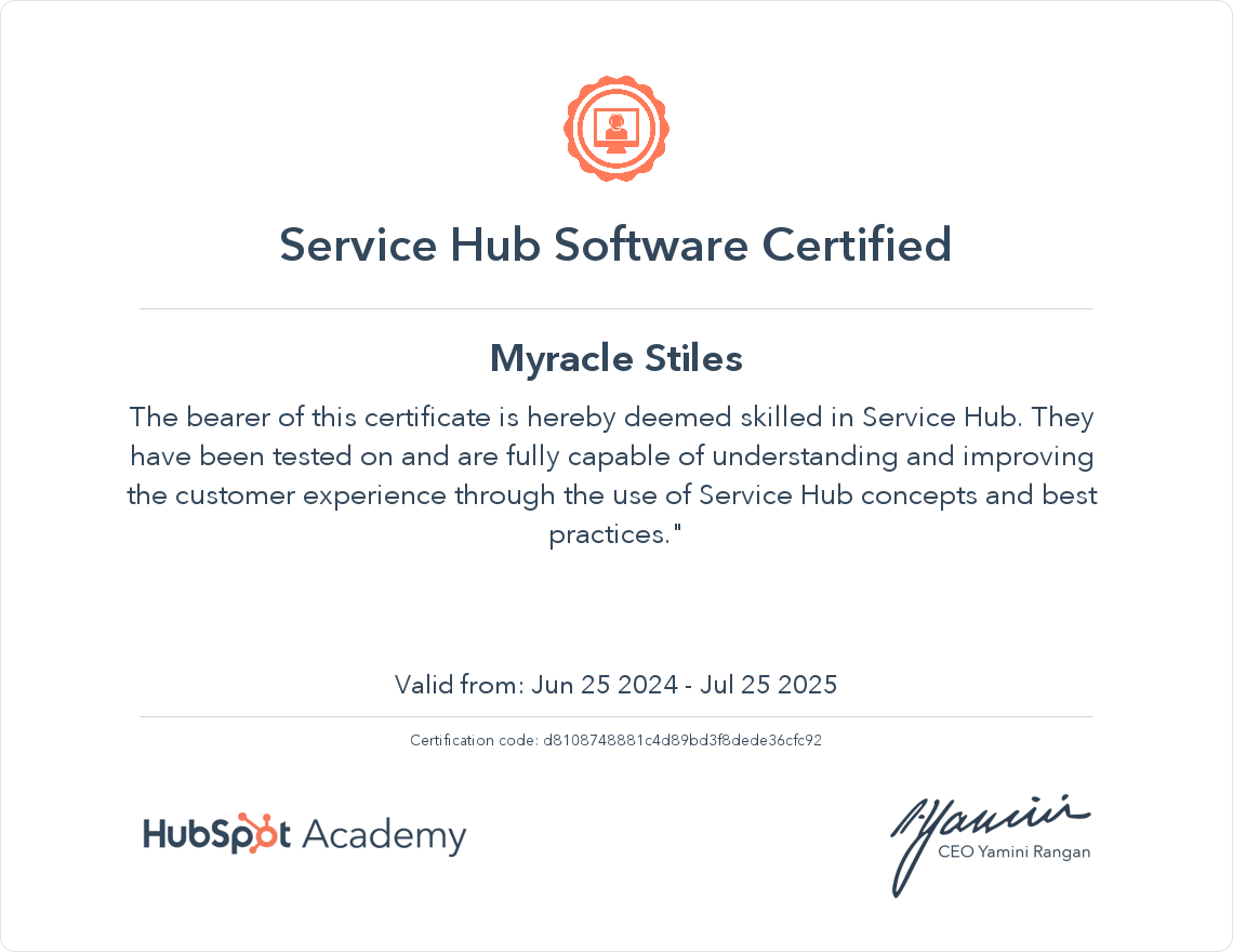 HubSpot Academy Service Hub Software Certification