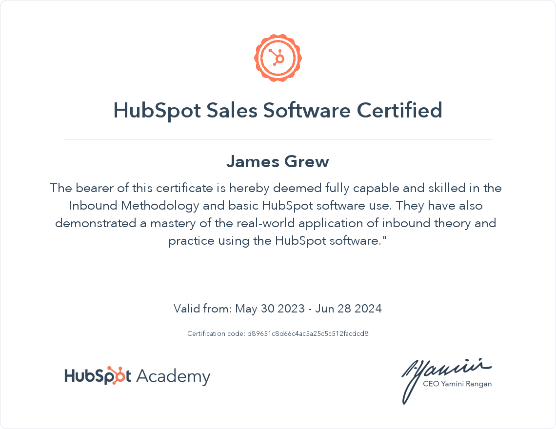 HubSpot Academy HubSpot Sales Software Certification