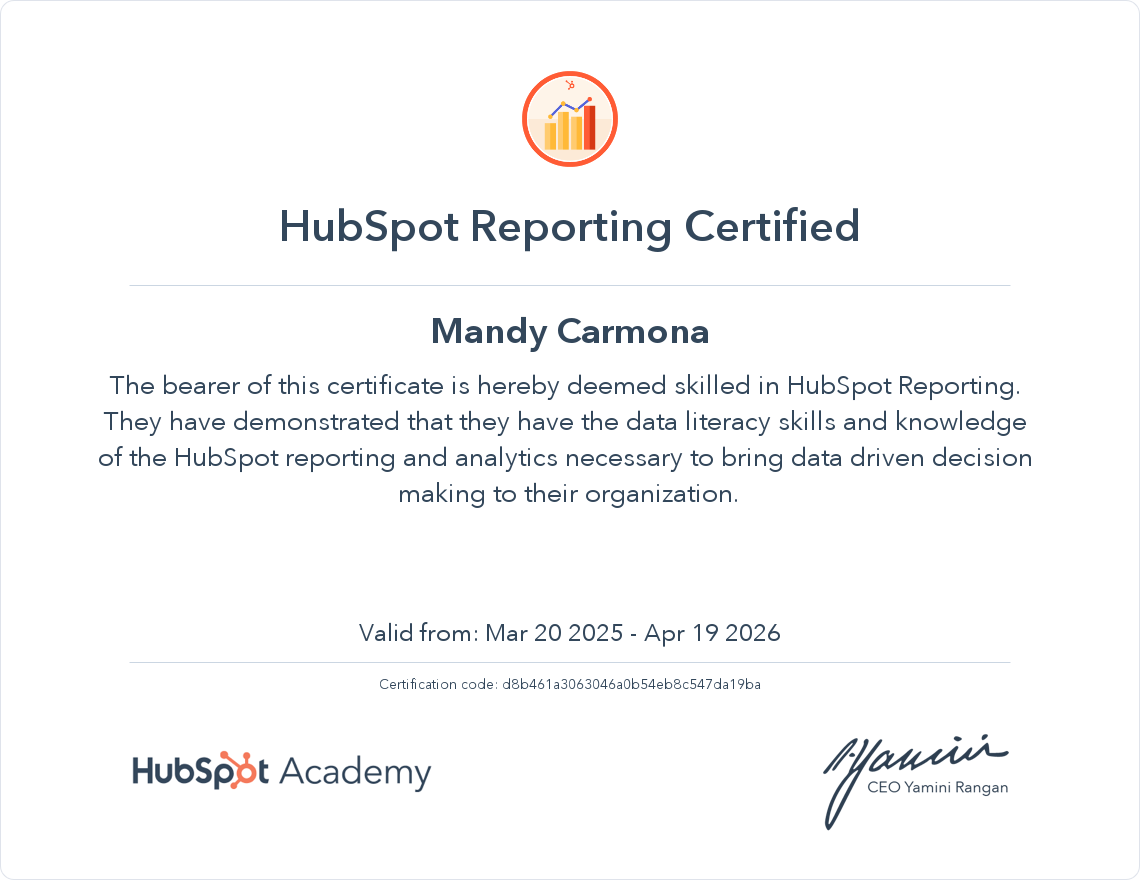 HubSpot Academy HubSpot Reporting Certification