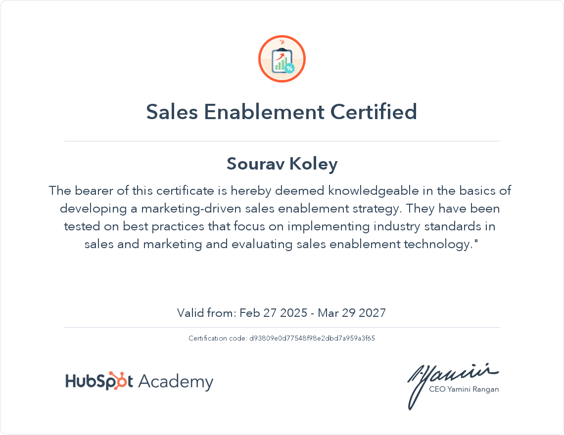 HubSpot Academy Sales Enablement Certification