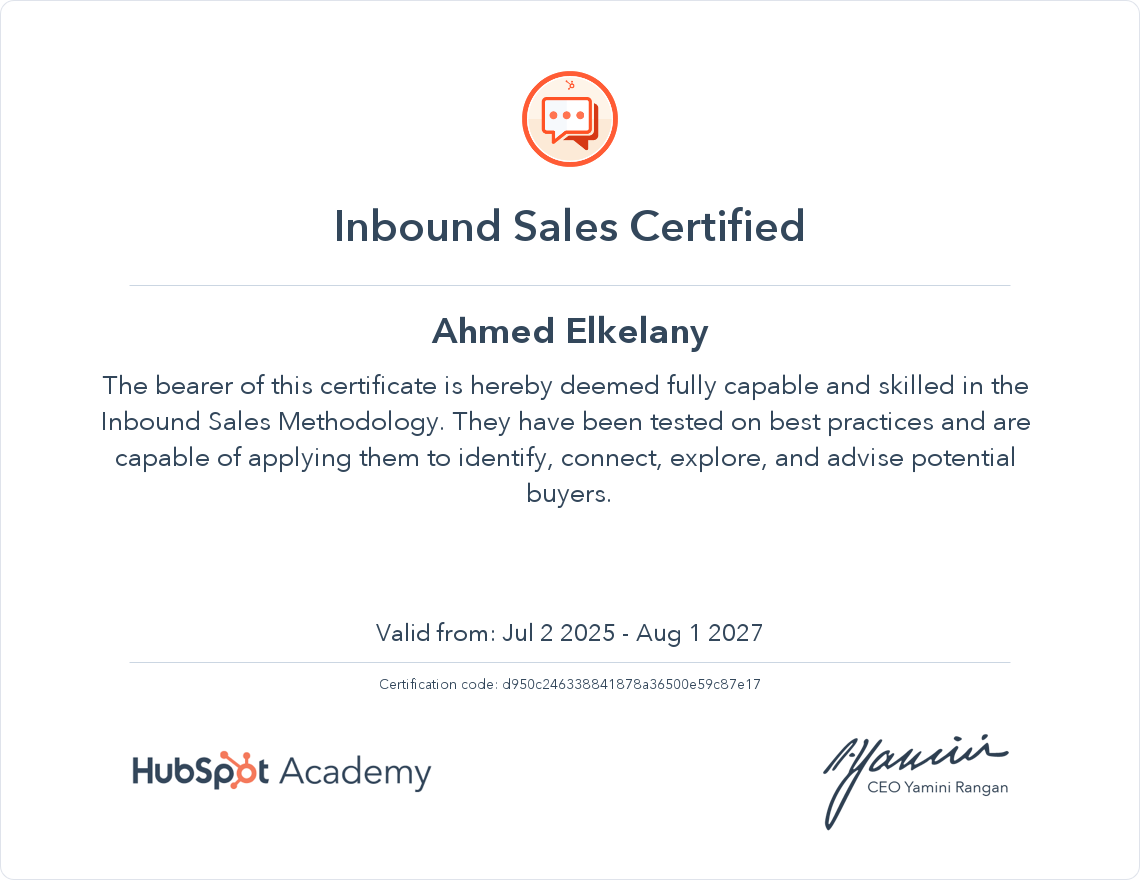 HubSpot Academy Inbound Sales Certification