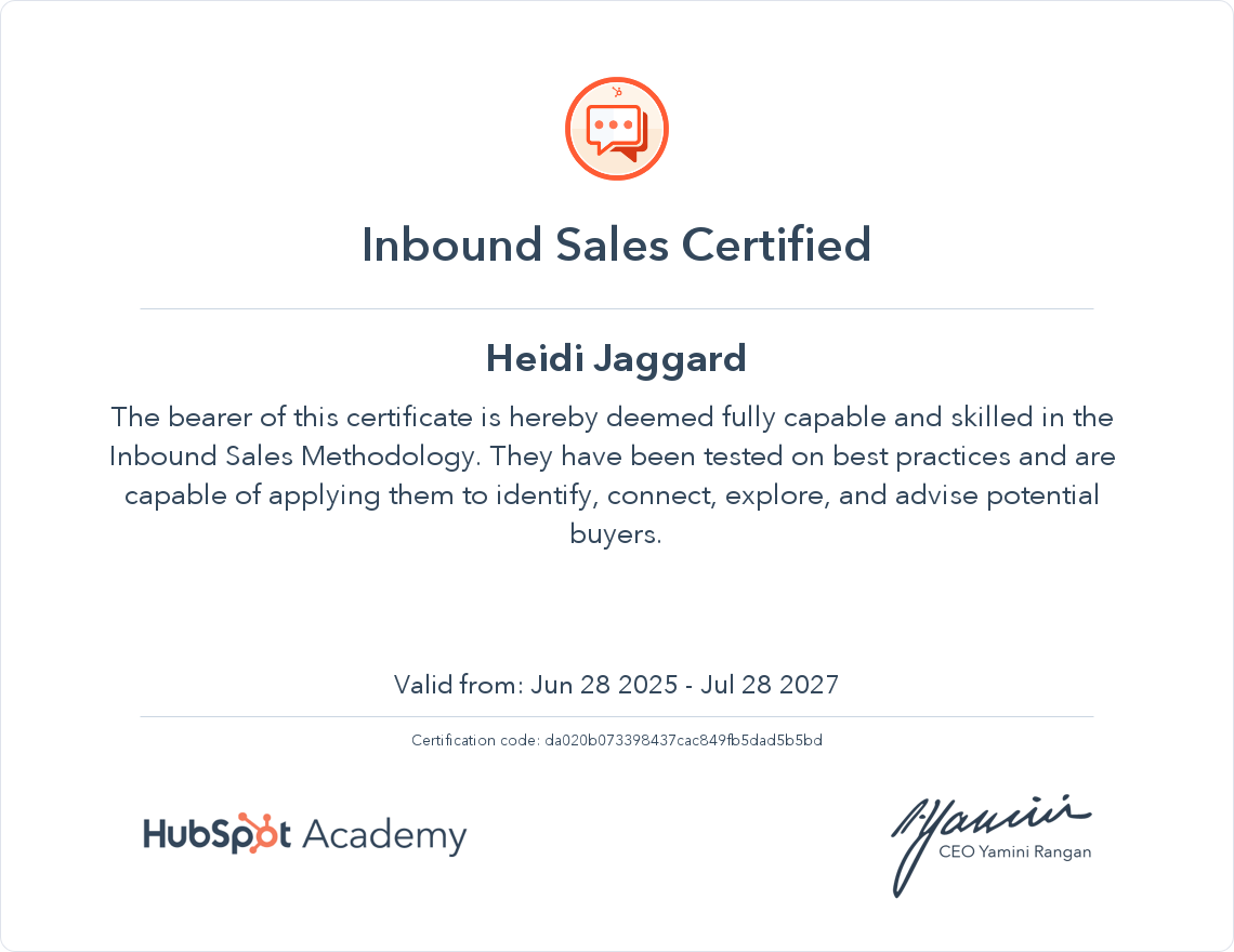 HubSpot Academy Inbound Sales Certification