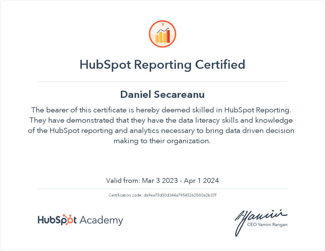 HubSpot Academy HubSpot Reporting Certification