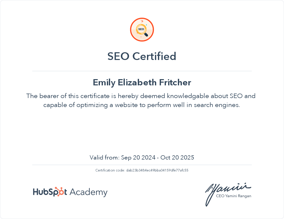 HubSpot Academy SEO Certification