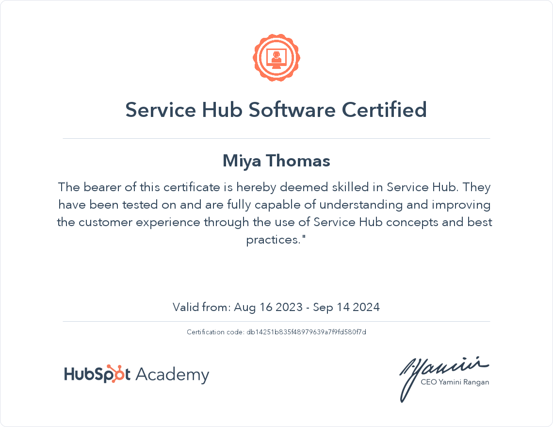 HubSpot Academy Service Hub Software Certification