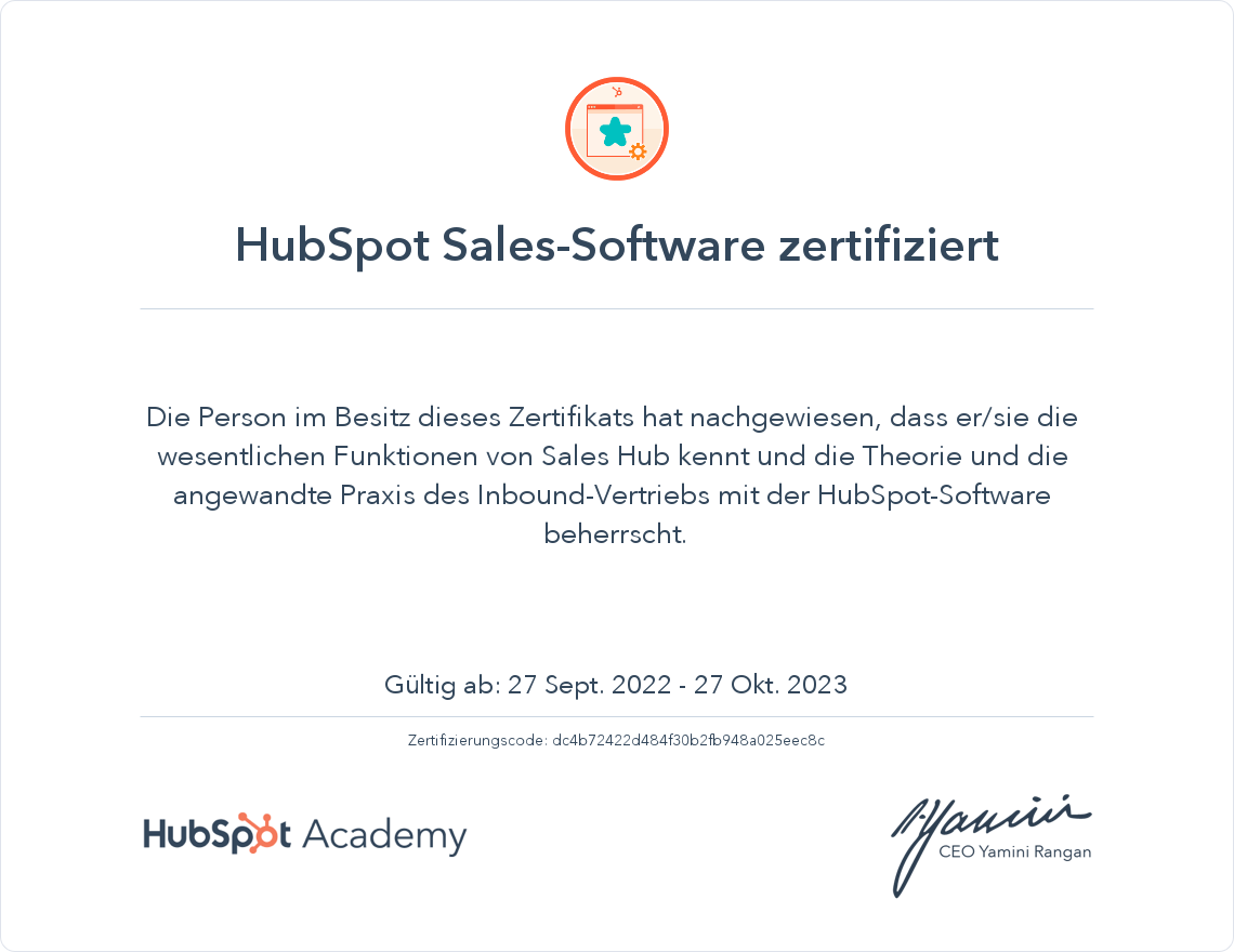 HubSpot Academy HubSpot Sales Software Certification