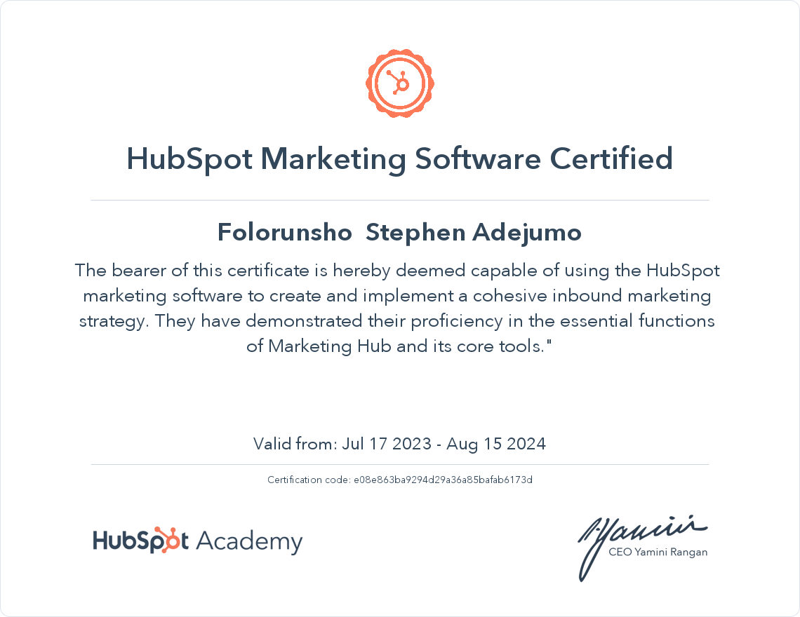 HubSpot Academy HubSpot Marketing Software Certification