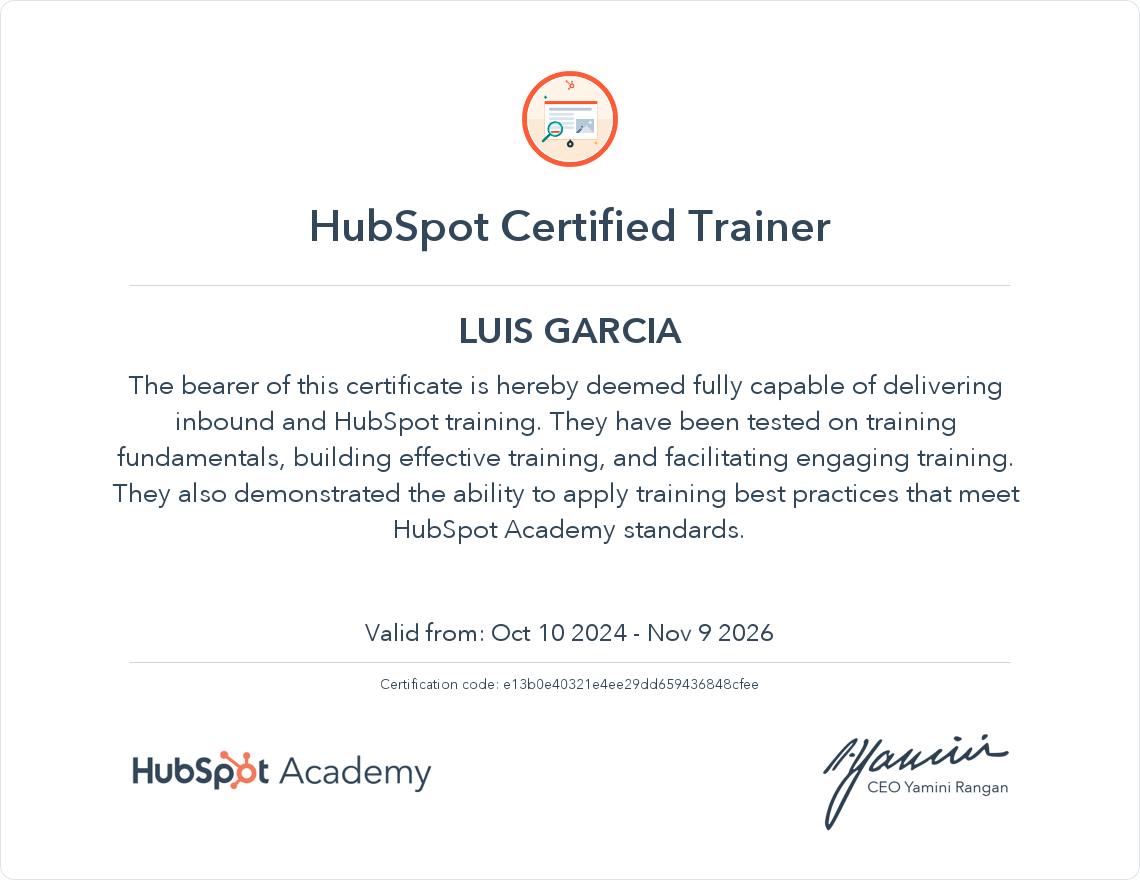 HubSpot Academy HubSpot Trainer Certification Certification