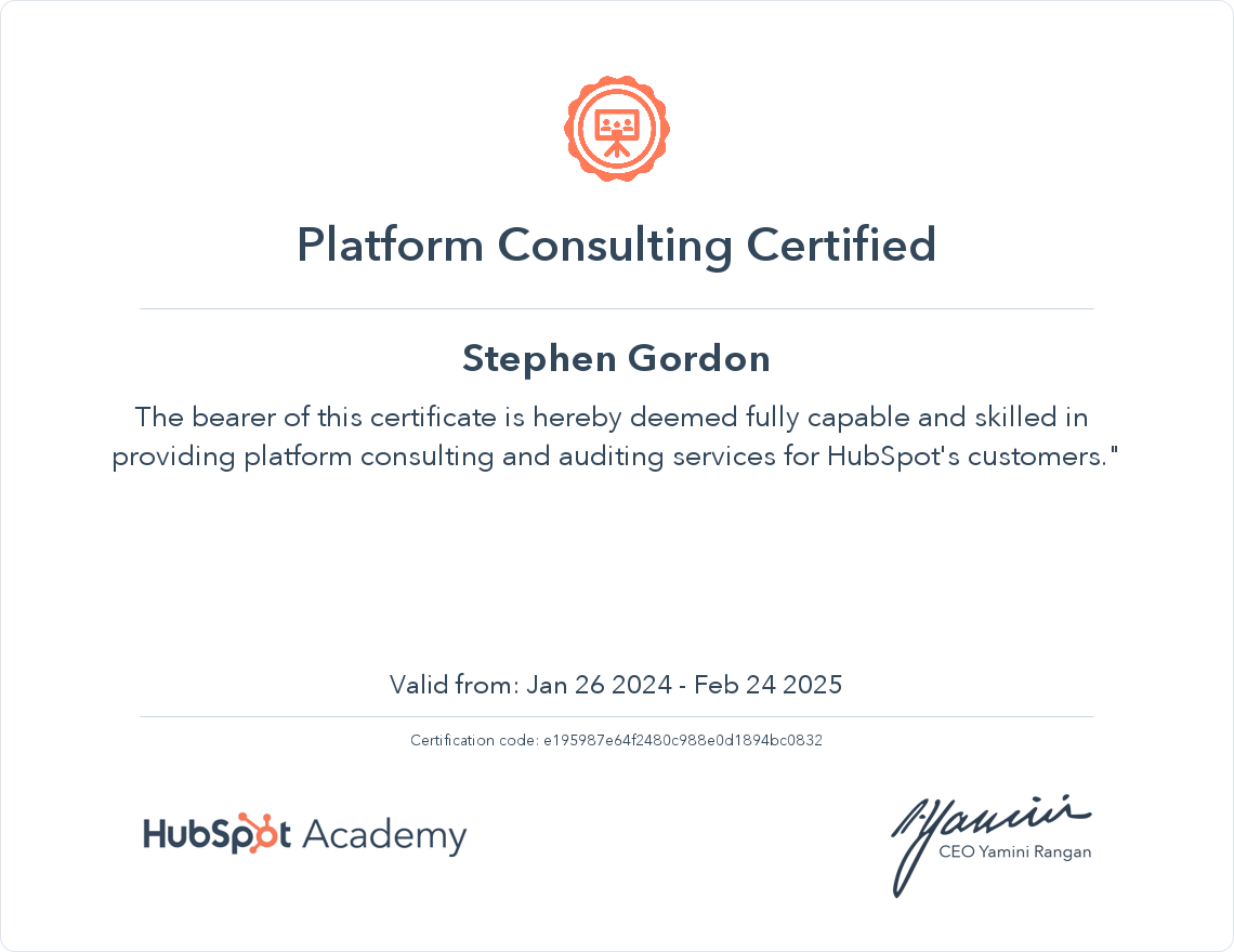 HubSpot Academy Platform Consulting Certification