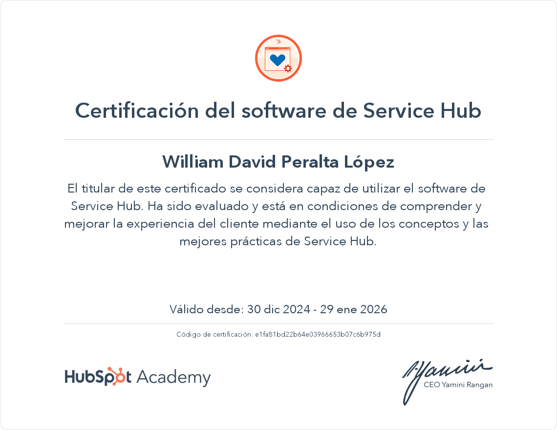 HubSpot Academy Software de Service Hub Certification