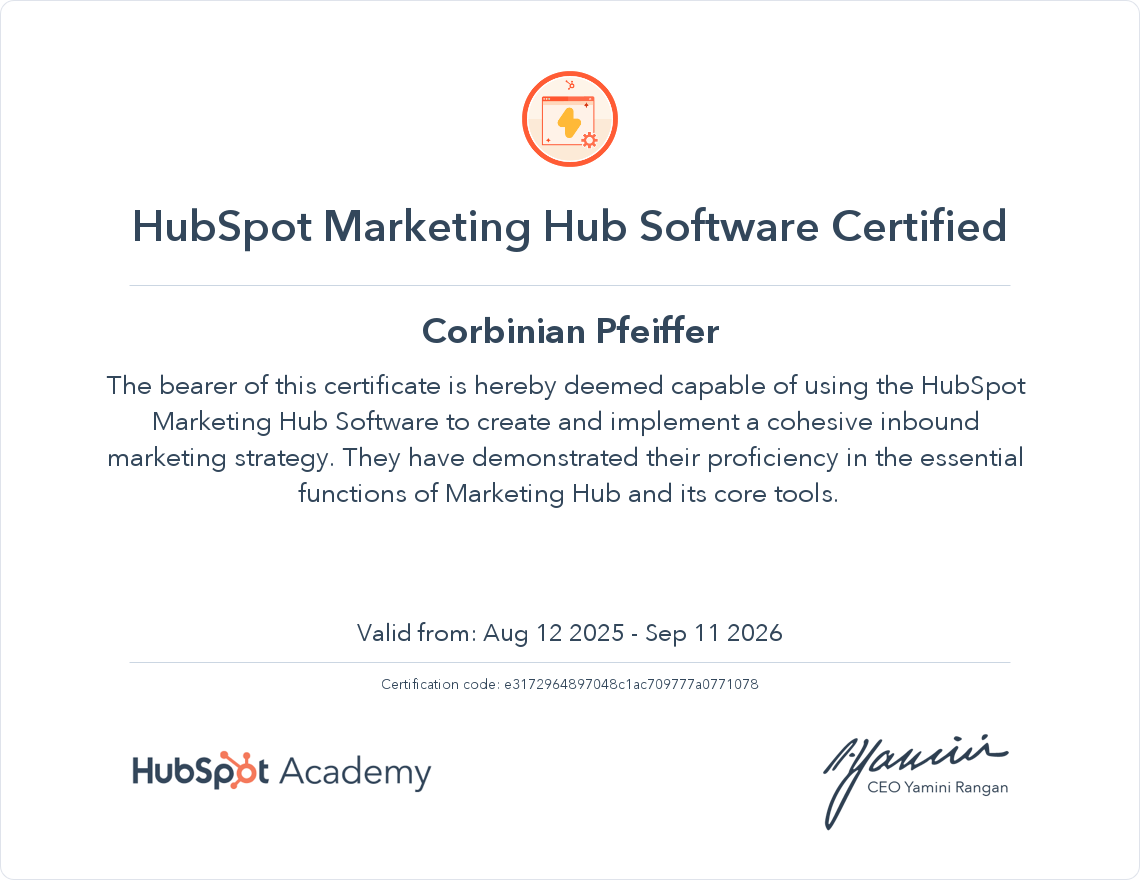 HubSpot Academy HubSpot Marketing Hub Software Certification