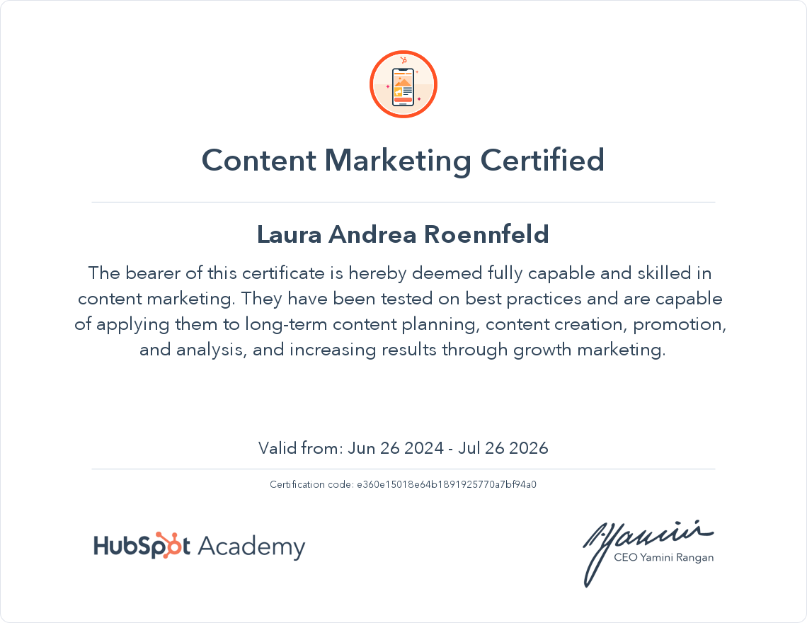 HubSpot Academy Content Marketing Certification