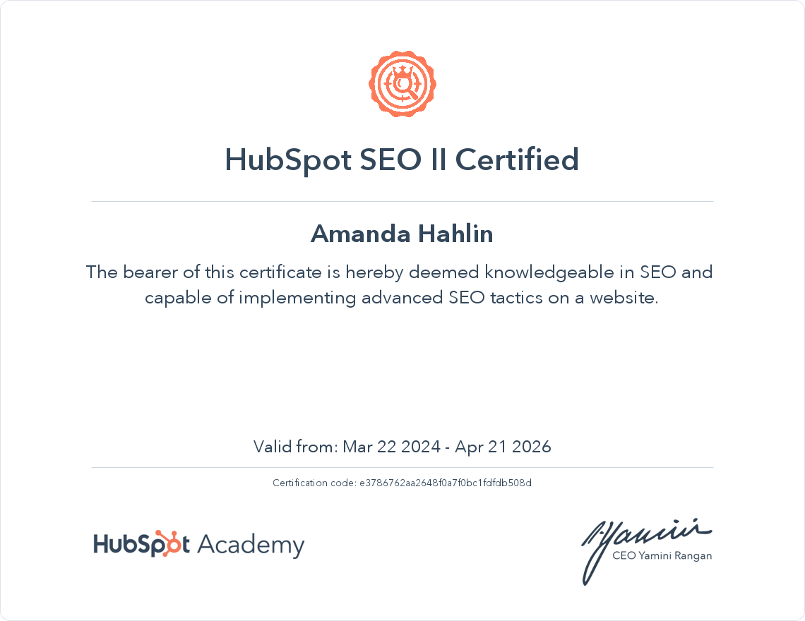 HubSpot Academy SEO II Certification
