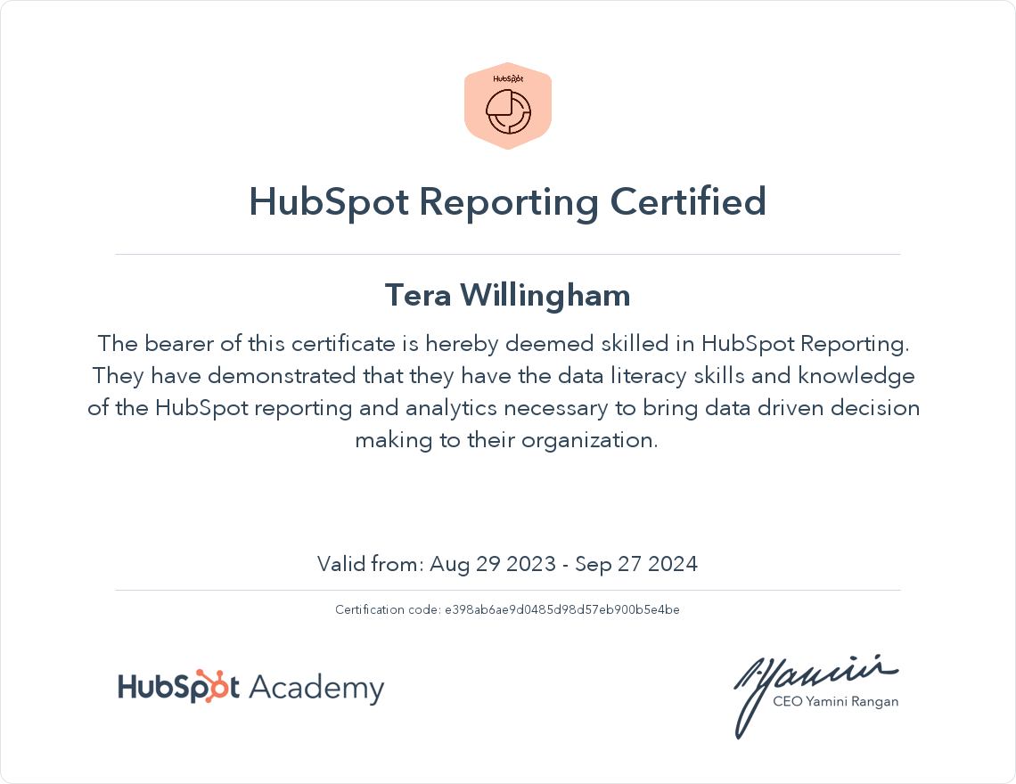 HubSpot Academy HubSpot Reporting Certification