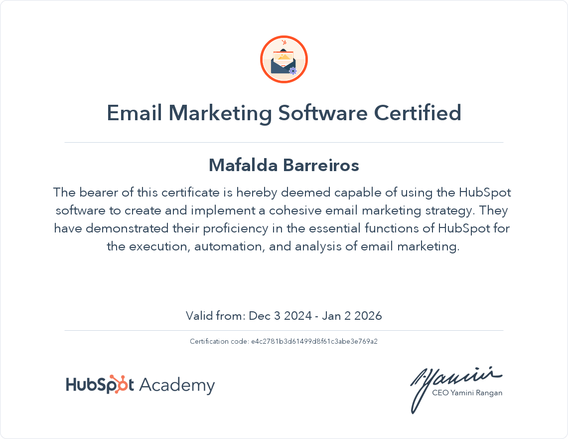 HubSpot Academy Email Marketing Software Certification