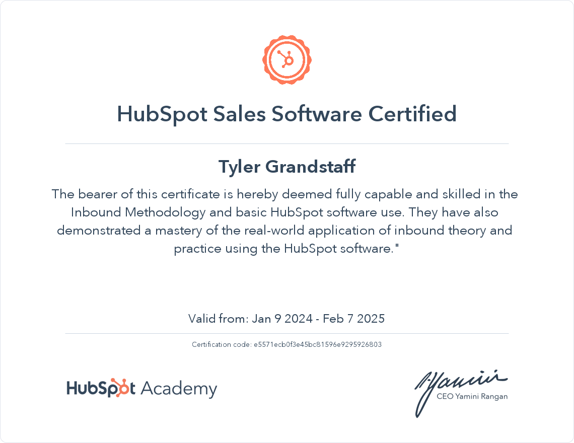 HubSpot Academy HubSpot Sales Software Certification