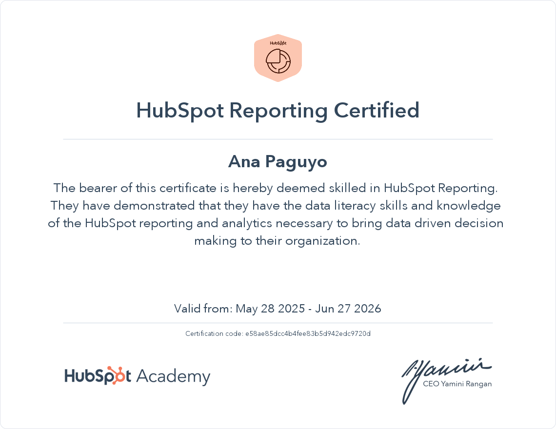 HubSpot Academy HubSpot Reporting Certification