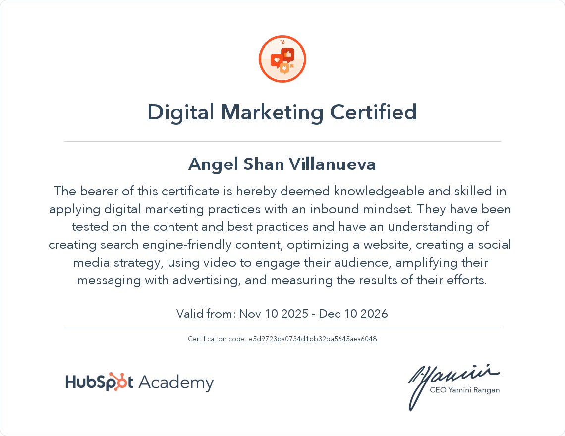 HubSpot Academy Digital Marketing Certification