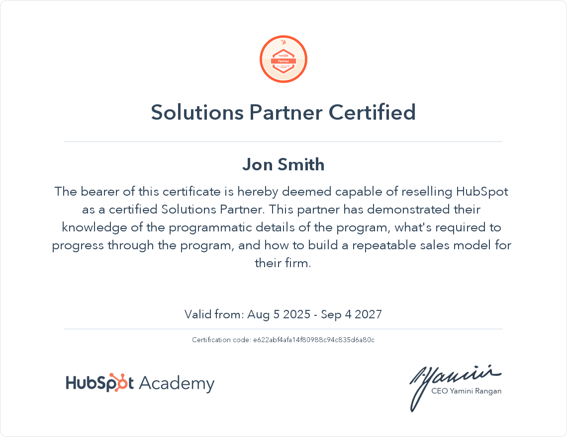 HubSpot Academy HubSpot Solutions Partner Certification