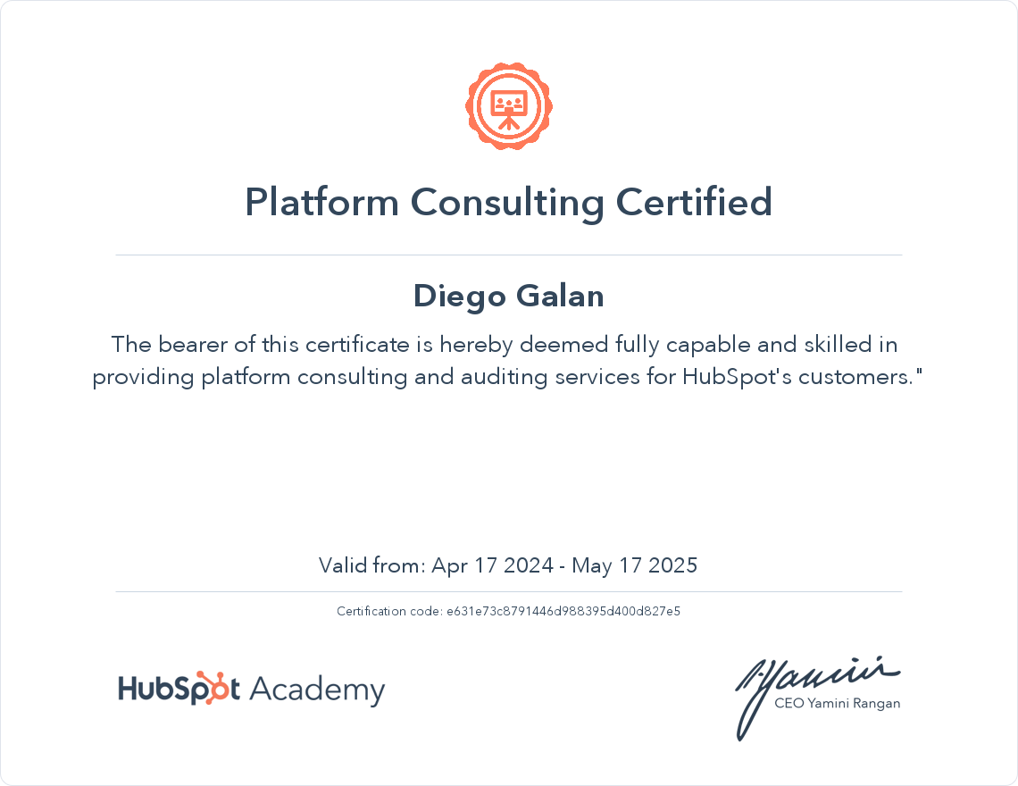 HubSpot Academy Platform Consulting Certification