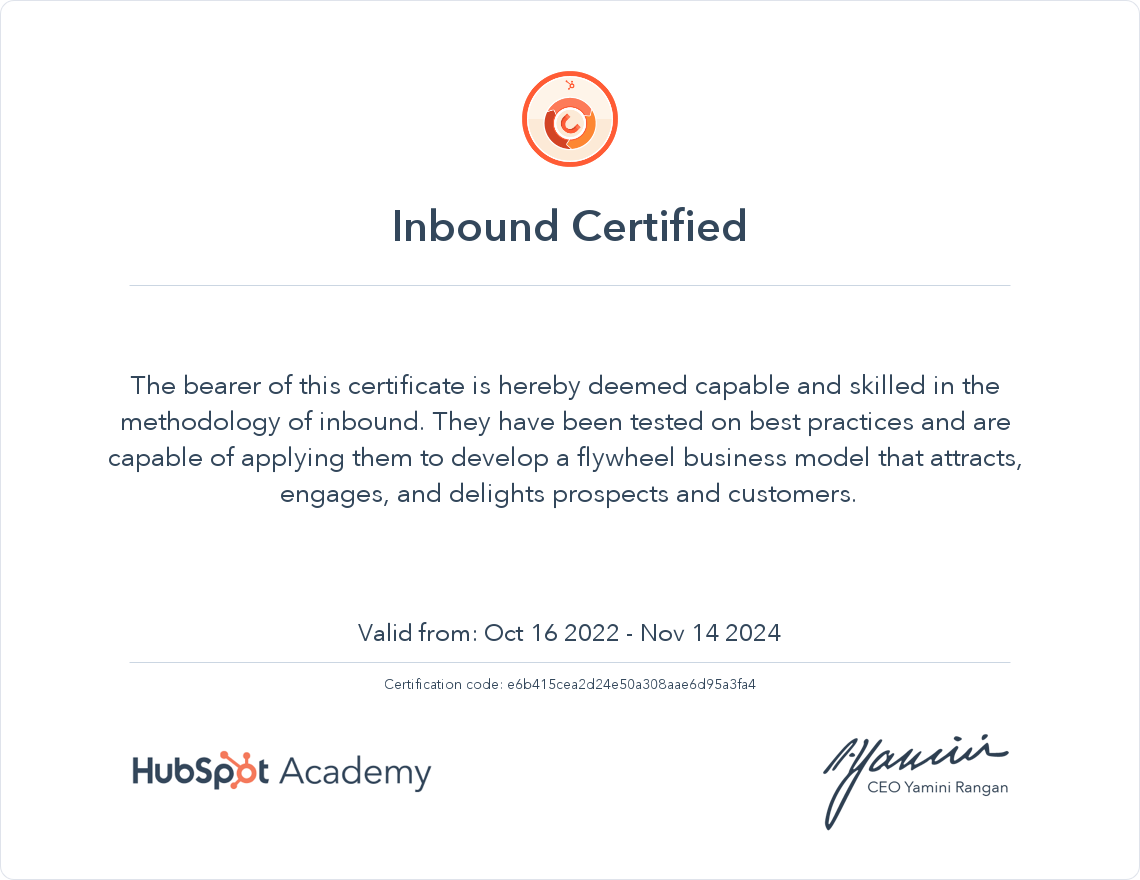 HubSpot Academy Inbound Certification