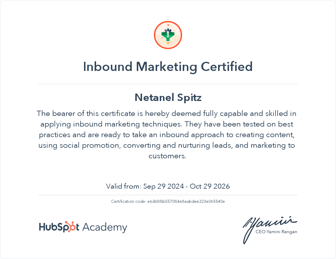 HubSpot Academy Inbound Marketing Certification