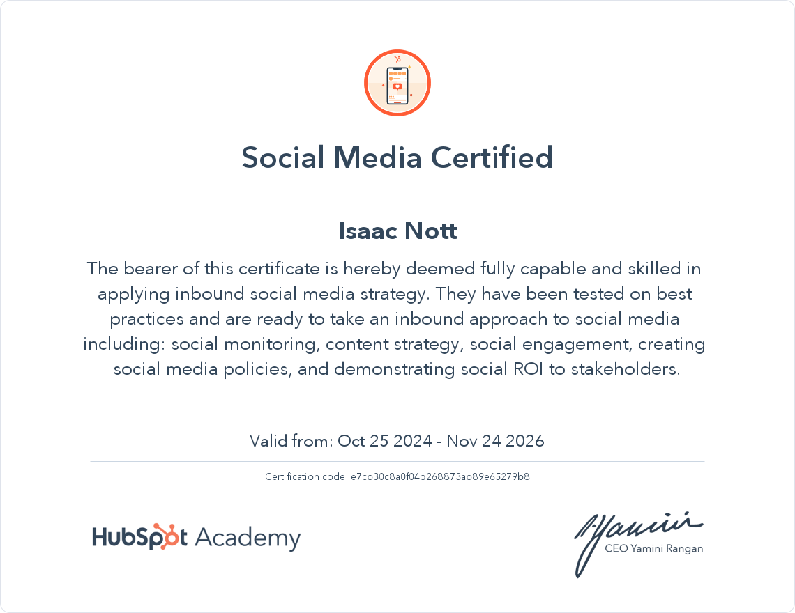 HubSpot Academy Social Media Marketing Certification