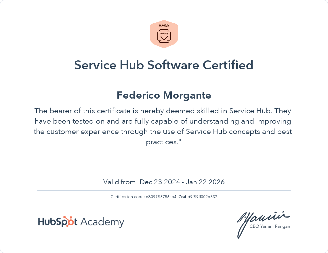 HubSpot Academy Service Hub Software Certification