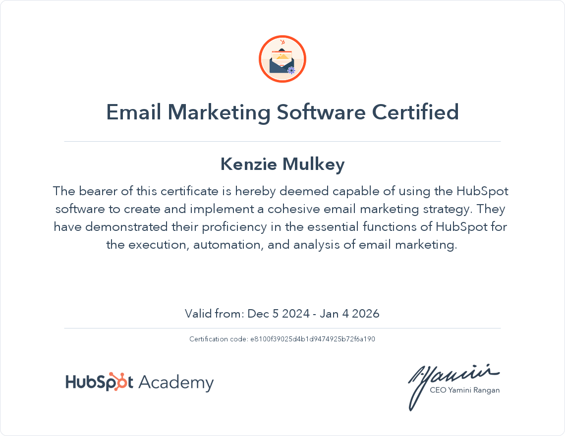 HubSpot Academy Email Marketing Software Certification