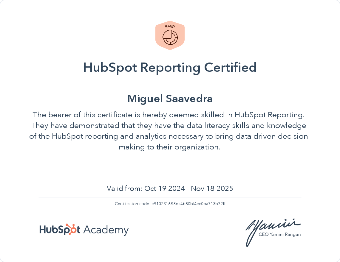 HubSpot Academy HubSpot Reporting Certification