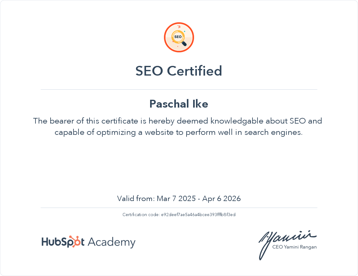 HubSpot Academy SEO Certification