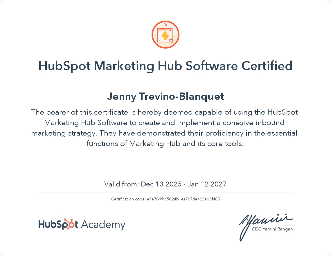 HubSpot Academy HubSpot Marketing Hub Software Certification