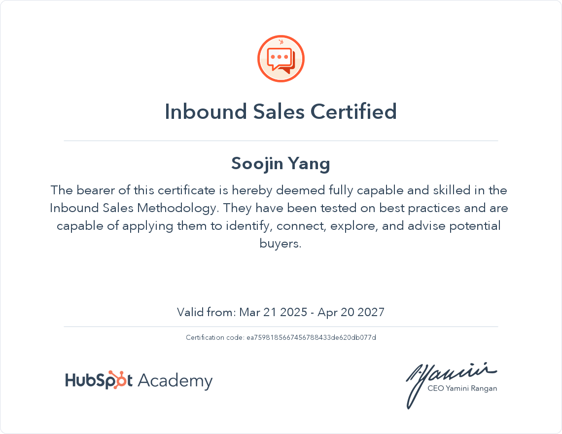 HubSpot Academy Inbound Sales Certification