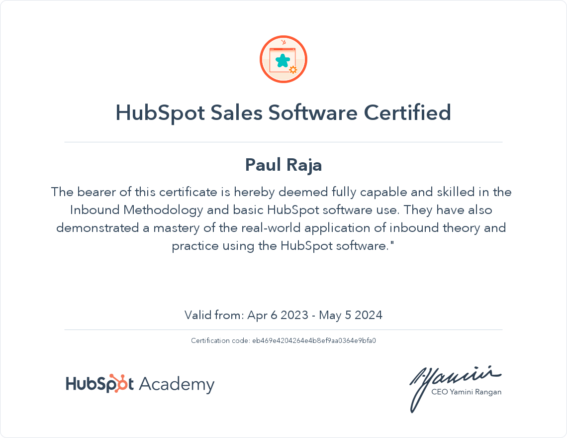 HubSpot Academy HubSpot Sales Software Certification