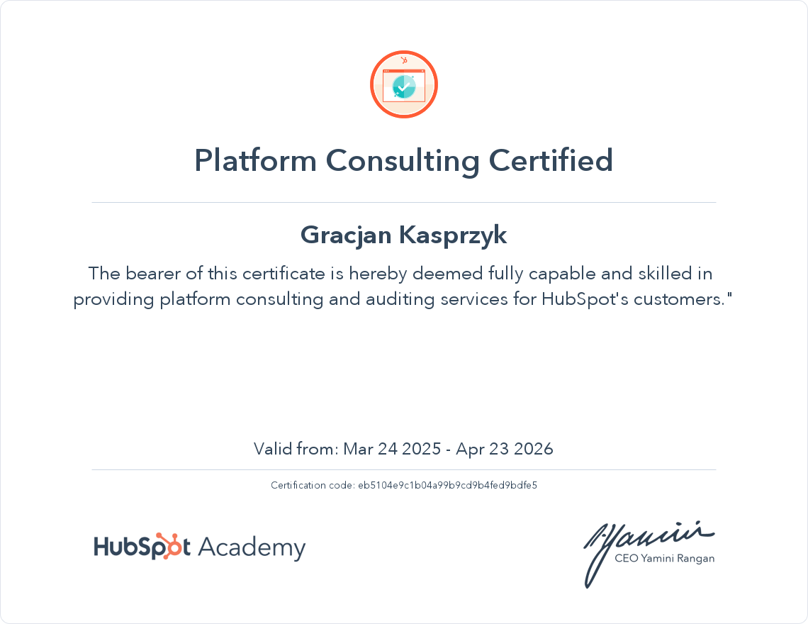 HubSpot Academy Platform Consulting Certification