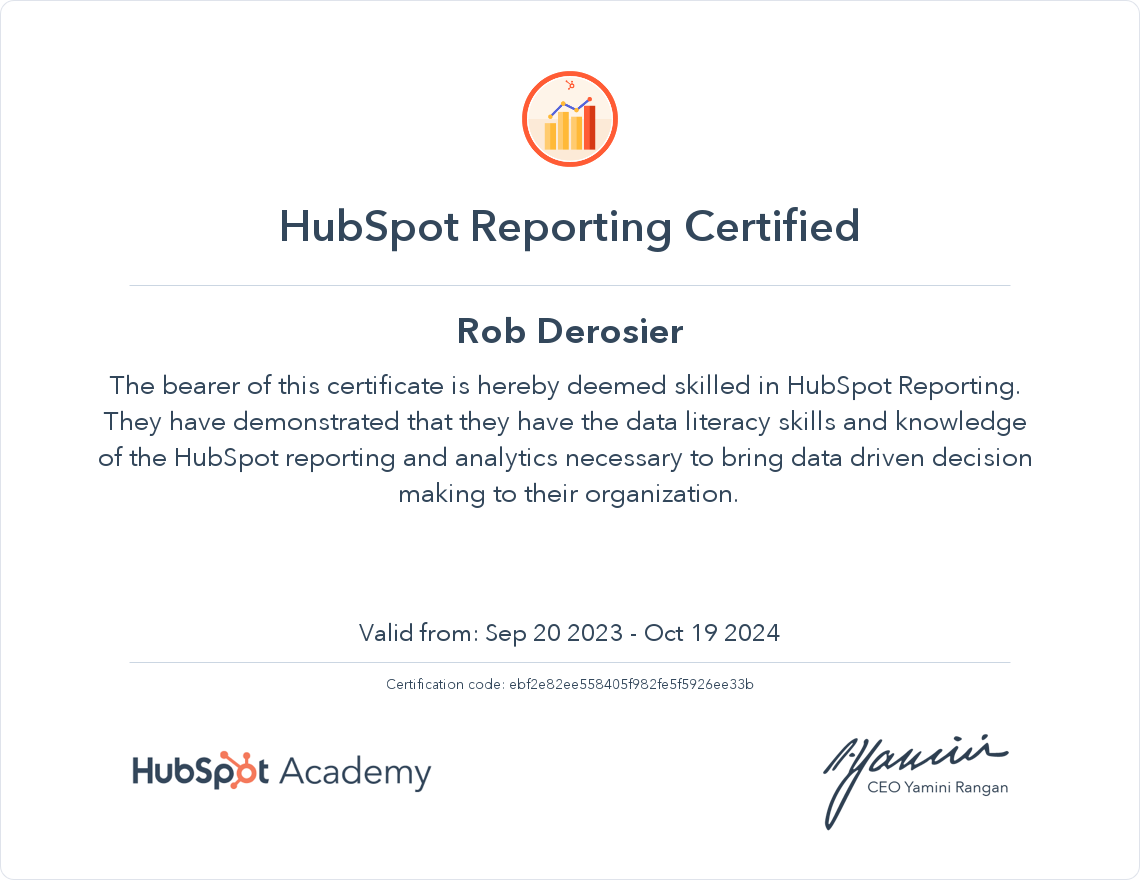 HubSpot Academy HubSpot Reporting Certification