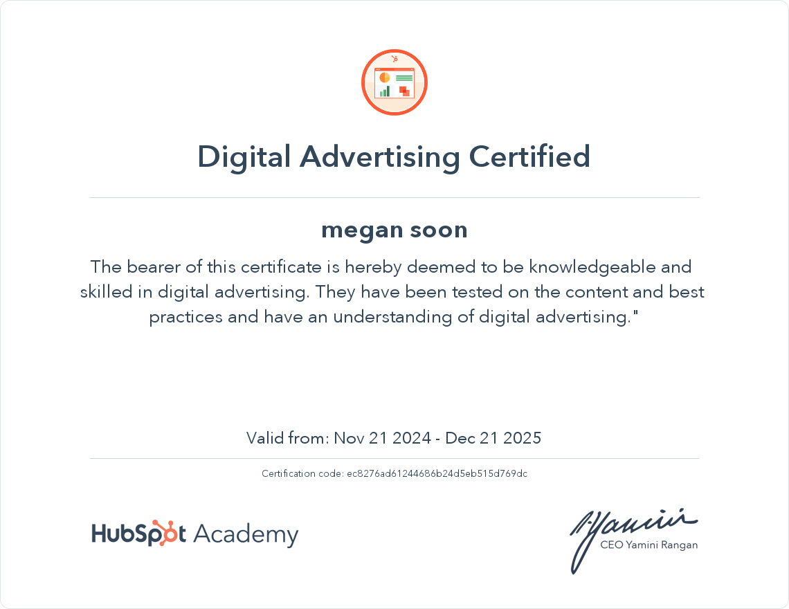 HubSpot Academy Digital Advertising Certification
