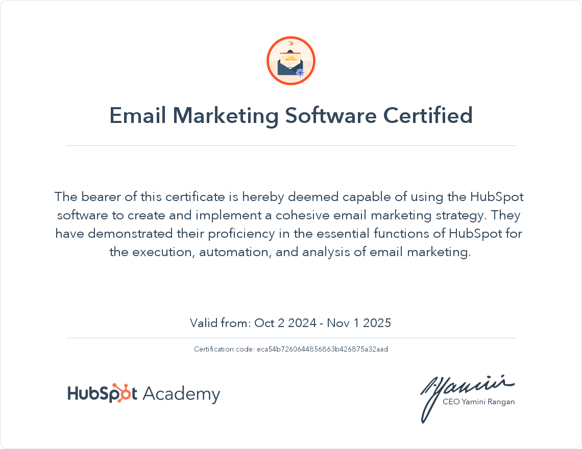 HubSpot Academy Email Marketing Software Certification