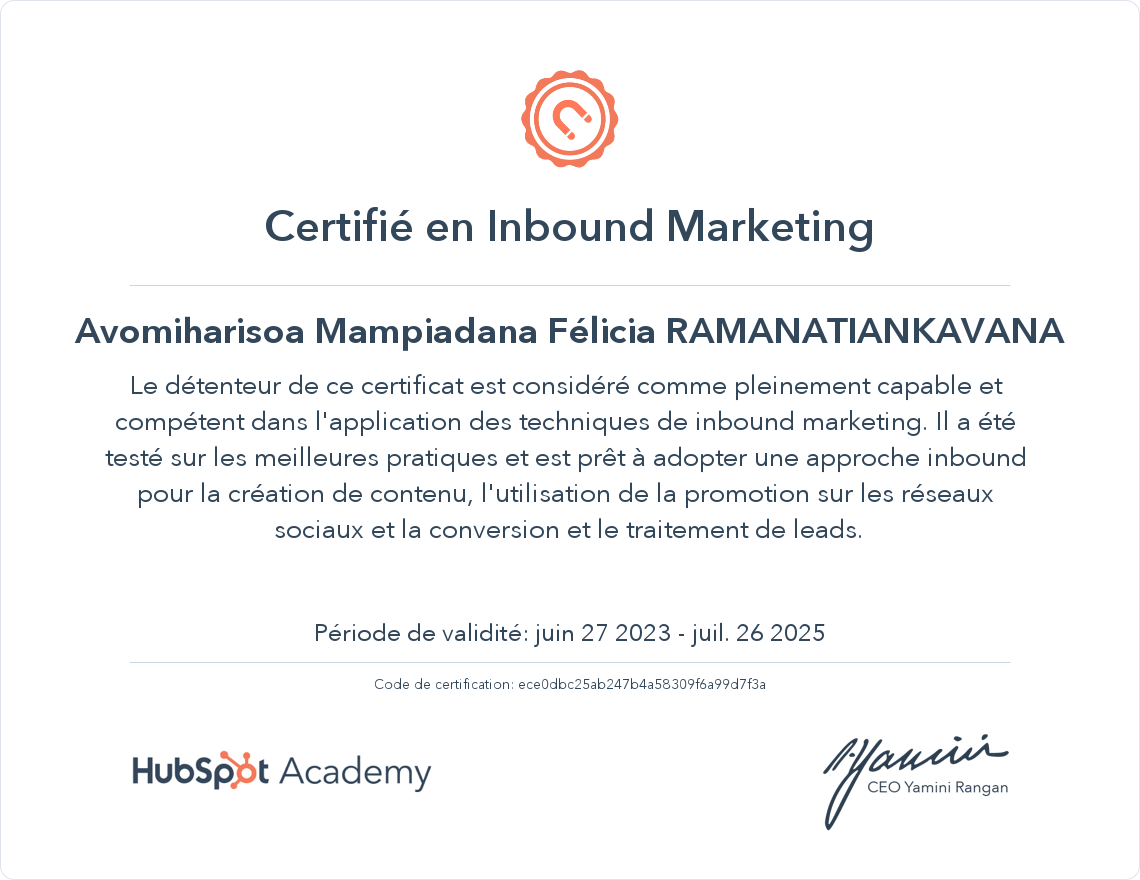 Certification Inbound marketing de HubSpot Academy