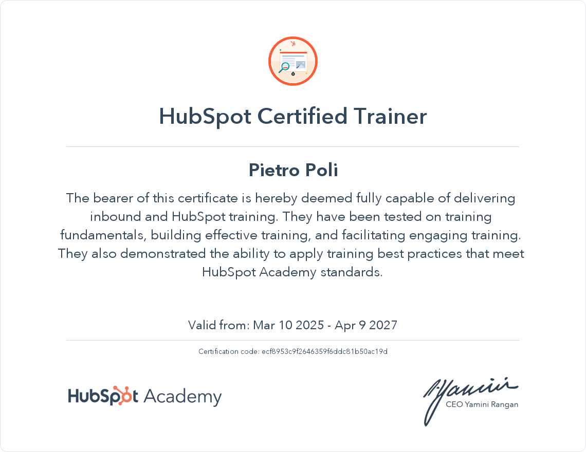 HubSpot Academy HubSpot Trainer Certification Certification