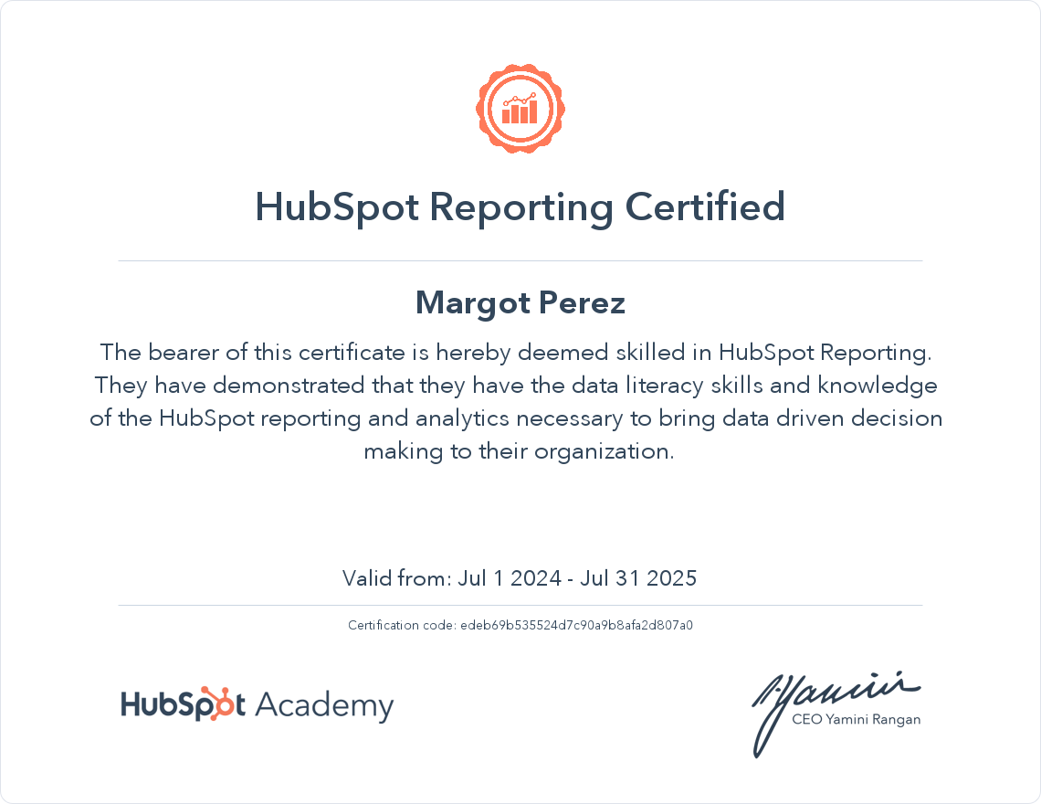 HubSpot Academy HubSpot Reporting Certification