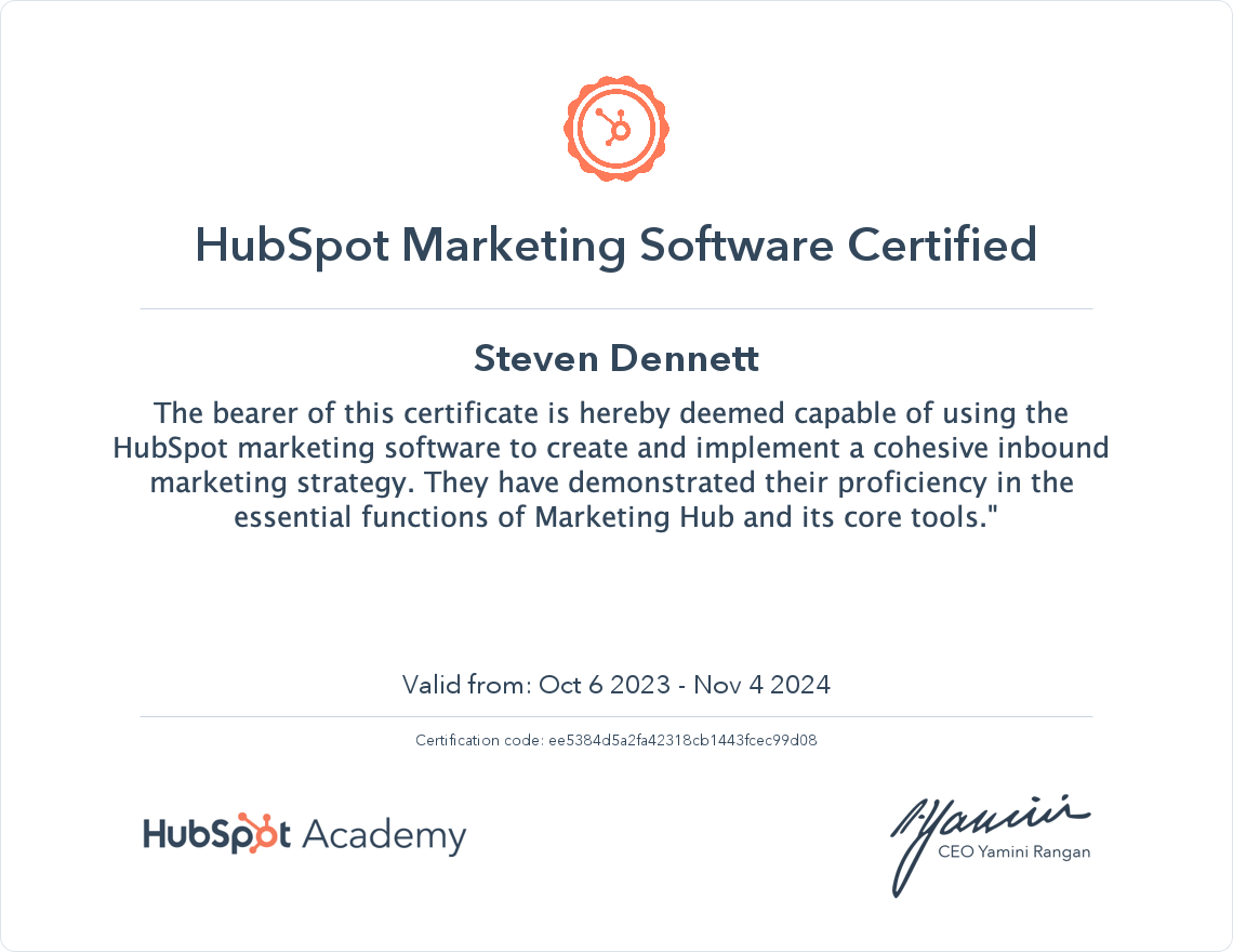HubSpot Academy HubSpot Marketing Software Certification