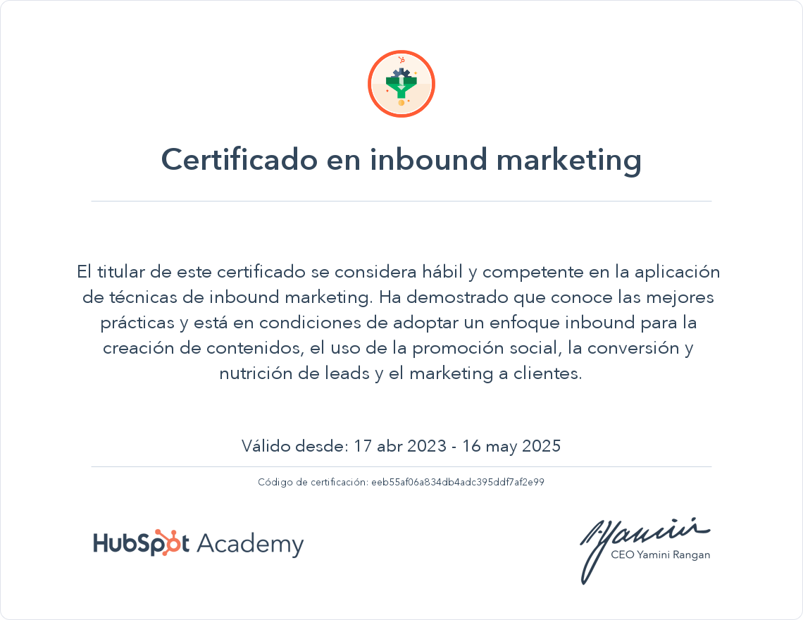 HubSpot Academy Inbound marketing Certification