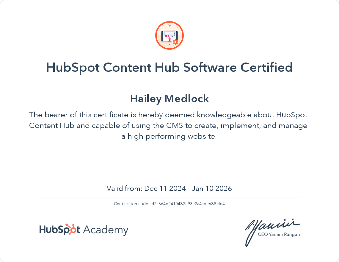 HubSpot Academy HubSpot Content Hub for Marketers Certification