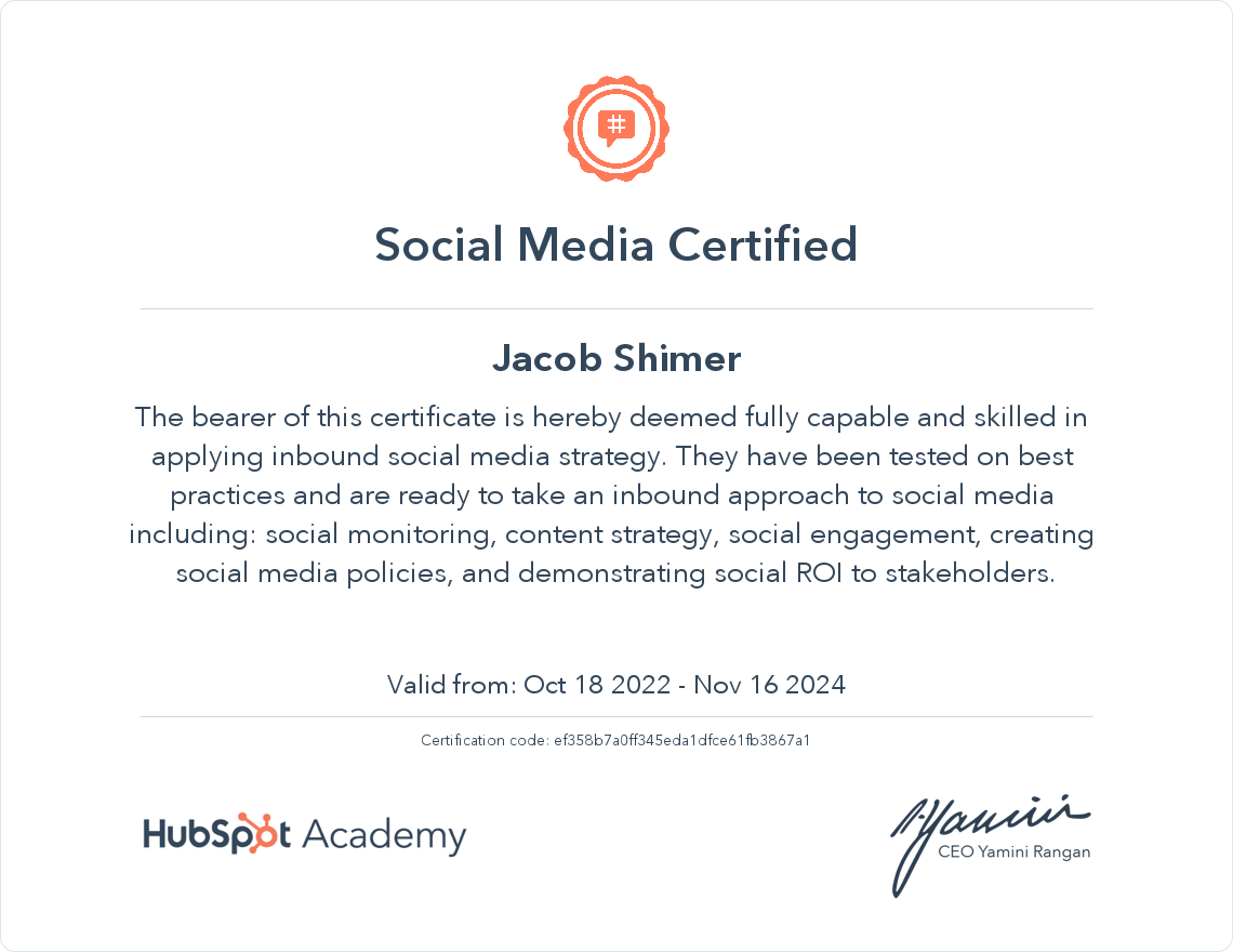 HubSpot Academy Social Media Marketing Certification