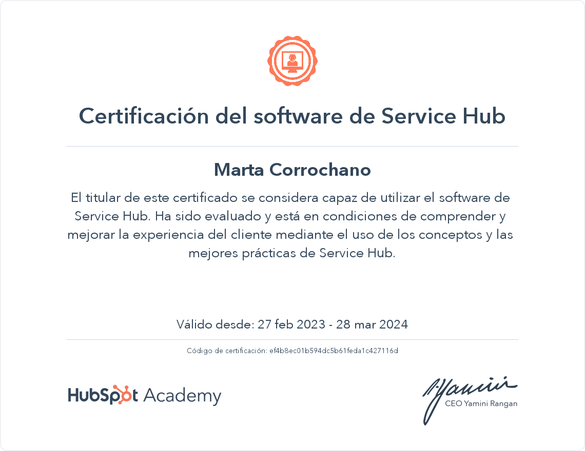 HubSpot Academy Software de Service Hub Certification