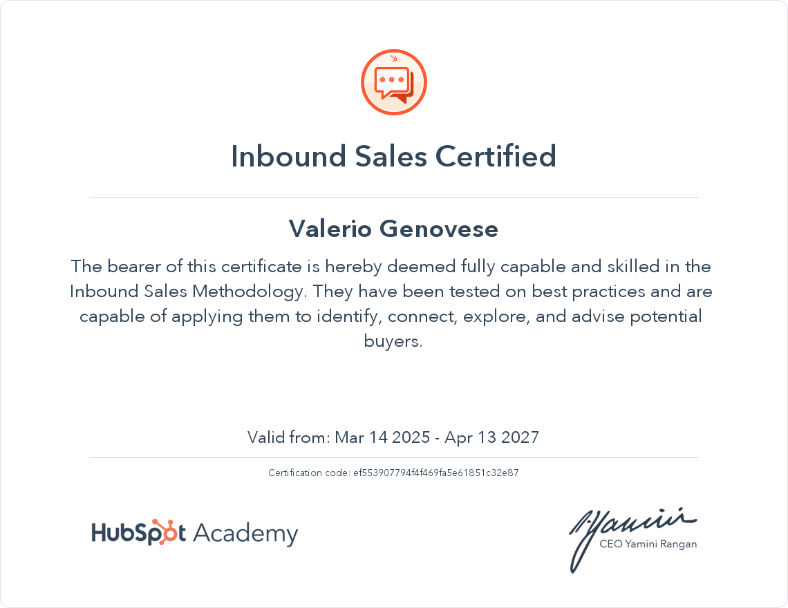 HubSpot Academy Inbound Sales Certification