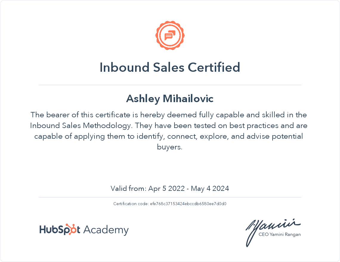 HubSpot Academy Inbound Sales Certification